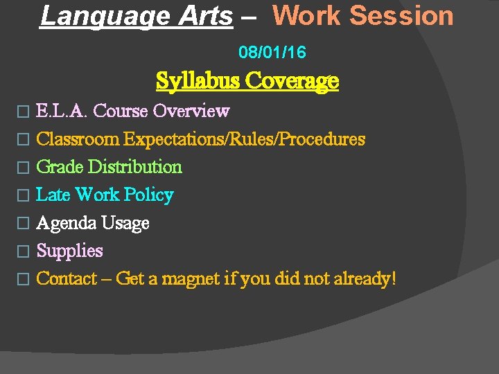 WELCOME TO SIXTH GRADE 08012016 Beginning of Class