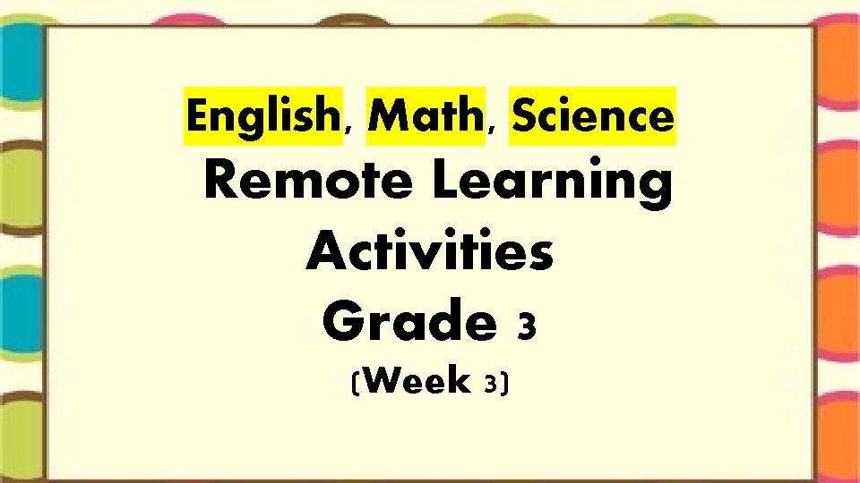 English Math Science Remote Learning Activities Grade 3