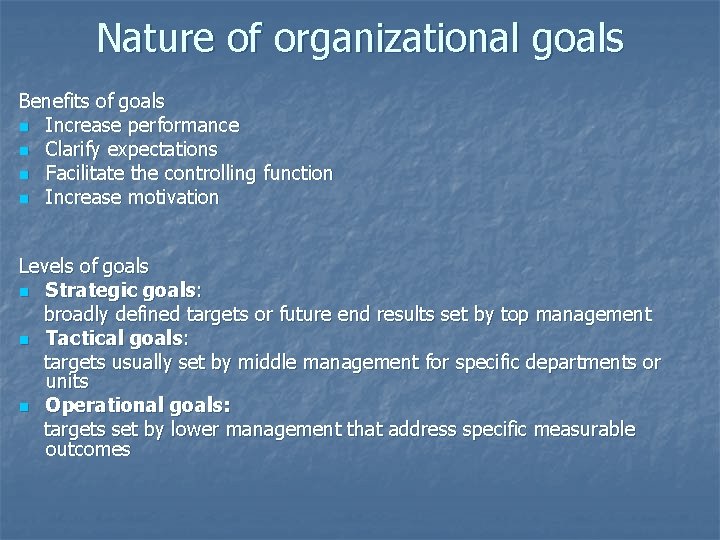 CHAPTER 6 ESTABLISHING ORGANIZATIONAL GOALS AND PLAN Overall