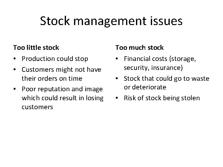 Managing Stock Warehouses Distribution Managing Stock 1 Company
