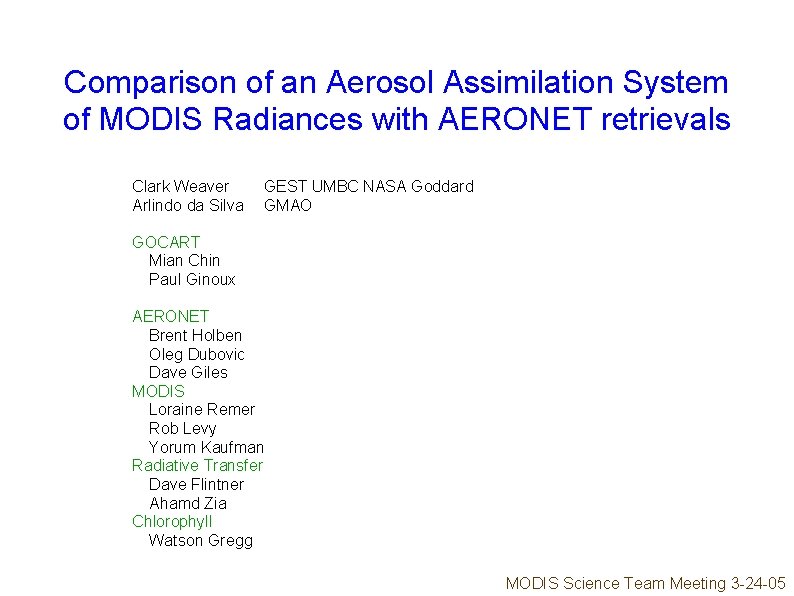 Comparison of an Aerosol Assimilation System of MODIS