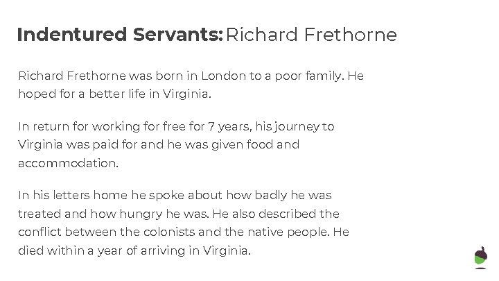 Planters servants enslaved people and puritans History Lesson