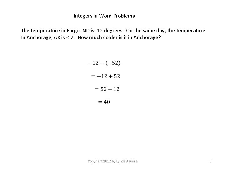 Integers Concepts and definitions for Signed Numbers Copyright