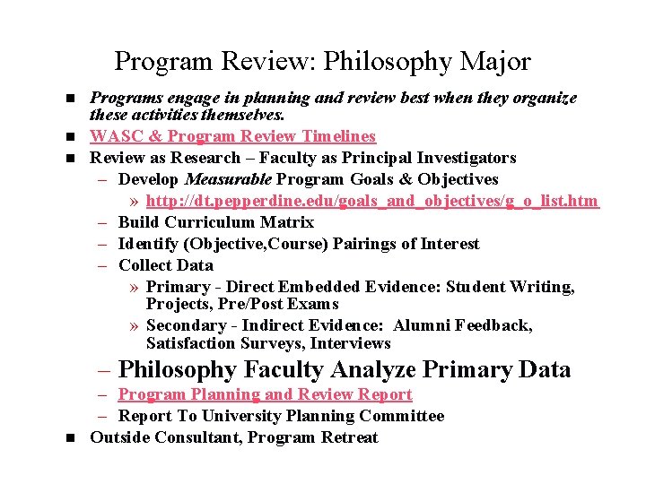 Program Review Philosophy Major n n n Programs