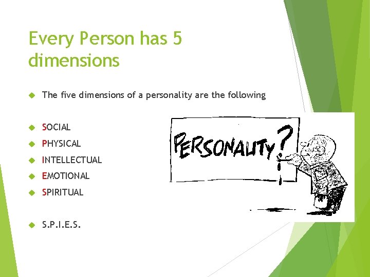 SPIES The 5 dimensions of personality Every Person