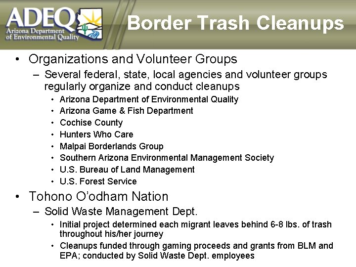 Arizona Border Trash Henry R Darwin Director Arizona