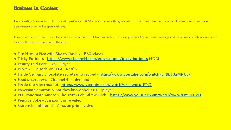 Business in Context Understanding business in context is