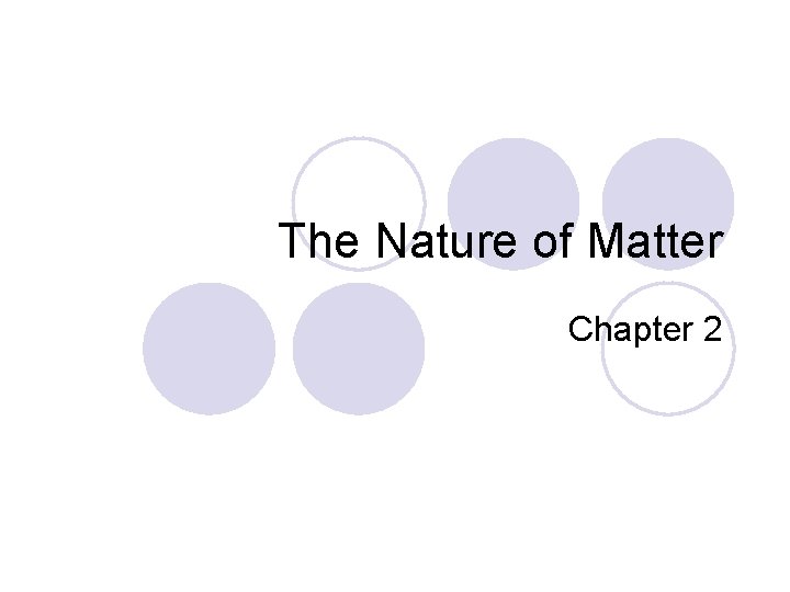 The Nature of Matter Chapter 2 Atoms l