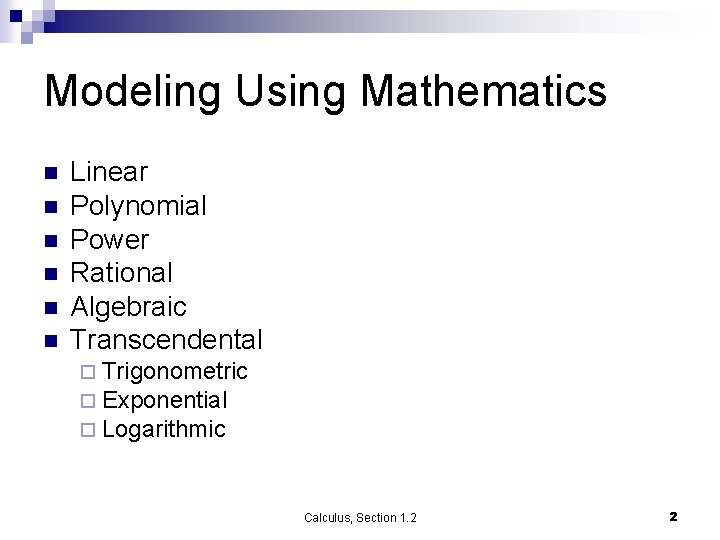 Section 1 2 Mathematical Models AP Calculus September