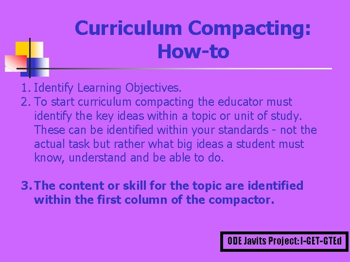 Differentiation Strategy Explained Compacting ODE Javits Project IGETGTEd