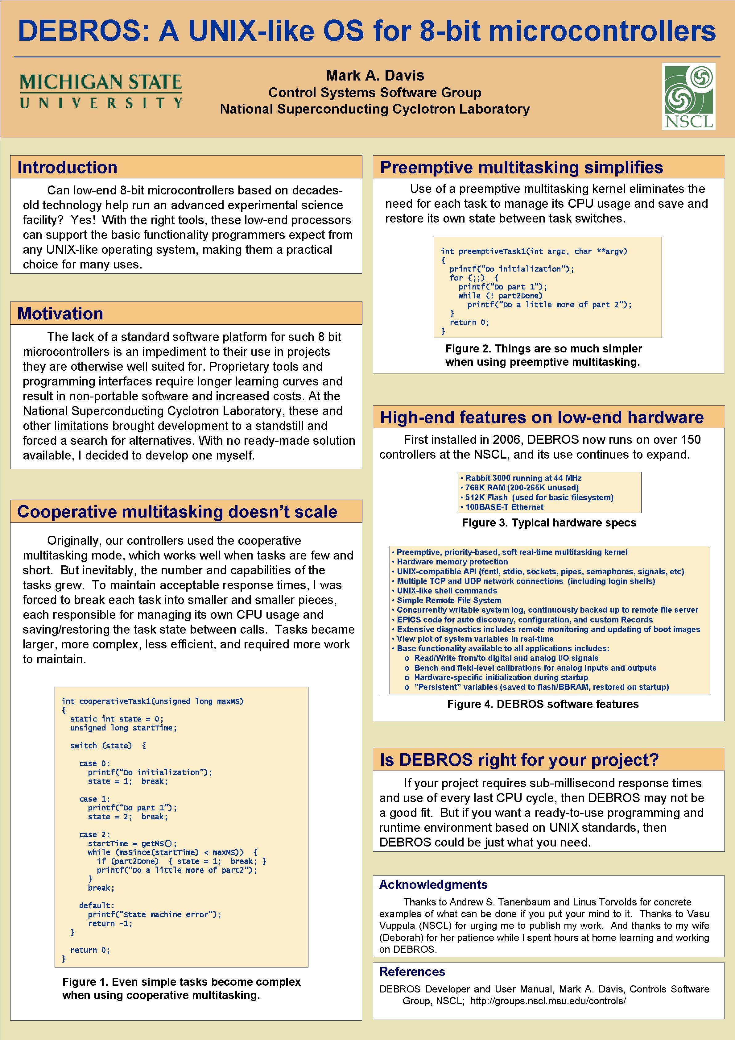 DEBROS A UNIXlike OS for 8 bit microcontrollers