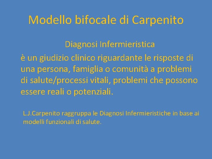 Modello bifocale di Carpenito Diagnosi Infermieristica un giudizio