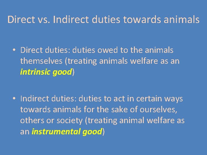 Animal Rights Direct vs Indirect duties towards animals