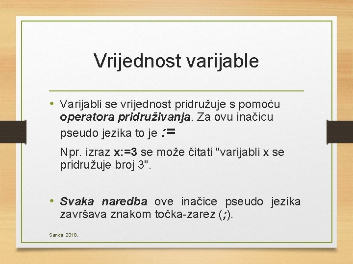 Osnove pseudo jezika operatori funkcije Varijabla To je