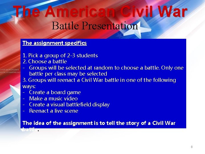 North South The American Civil War Miss Gladden