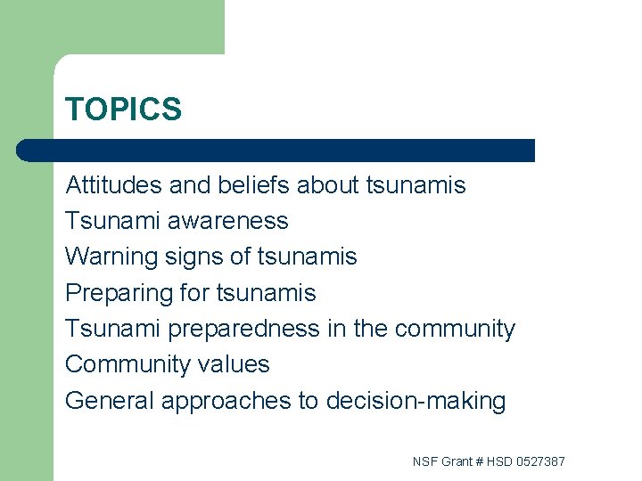Tsunami Risk Across Six Communities 33 rd Annual