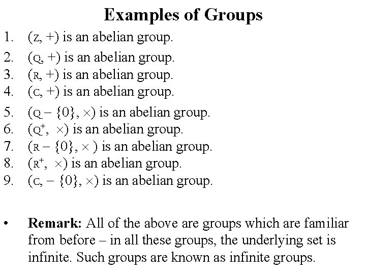 Examples of Groups 1 2 3 4 5