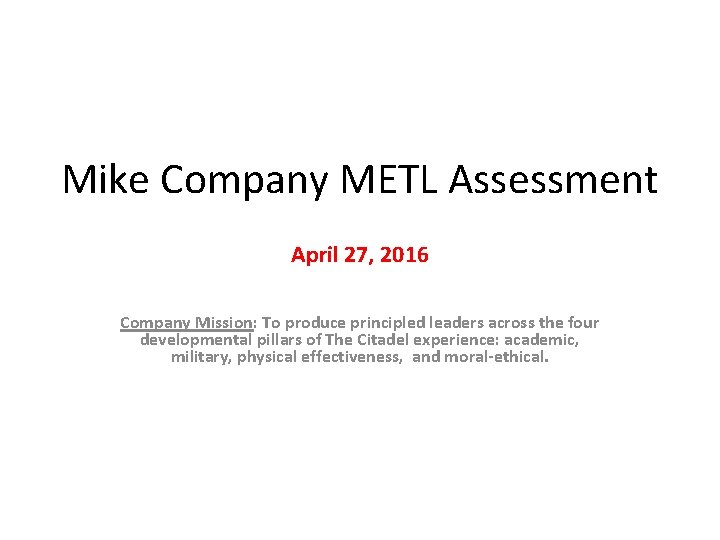 Mike Company METL Assessment April 27 2016 Company