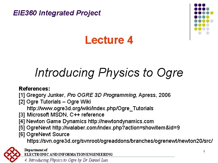 EIE 360 Integrated Project Lecture 4 Introducing Physics