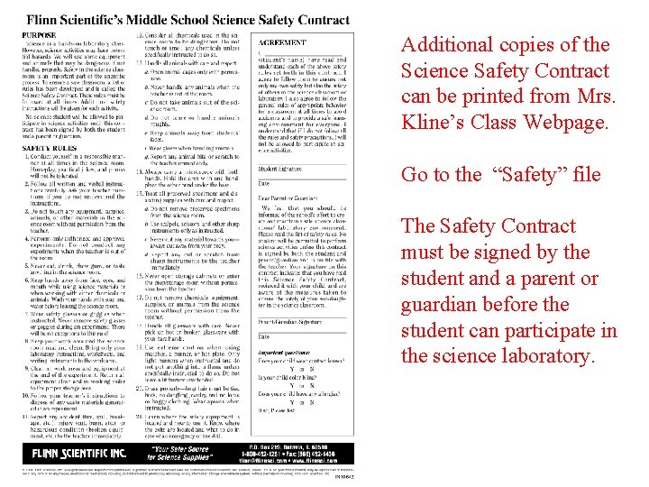 Additional copies of the Science Safety Contract can