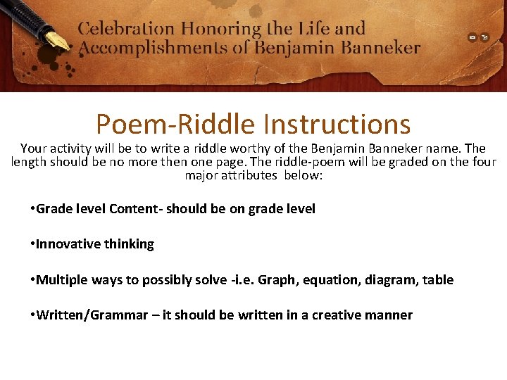 PoemRiddle Activity PoemRiddle Instructions Your activity will be