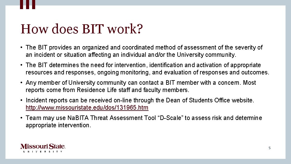 Behavioral Intervention Team Dr Thomas Lane Associate Vice