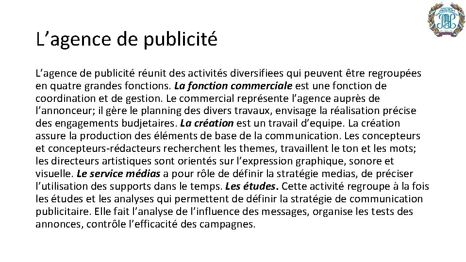 Texte 1 Lagence de publicite Vocabulaire et expressions