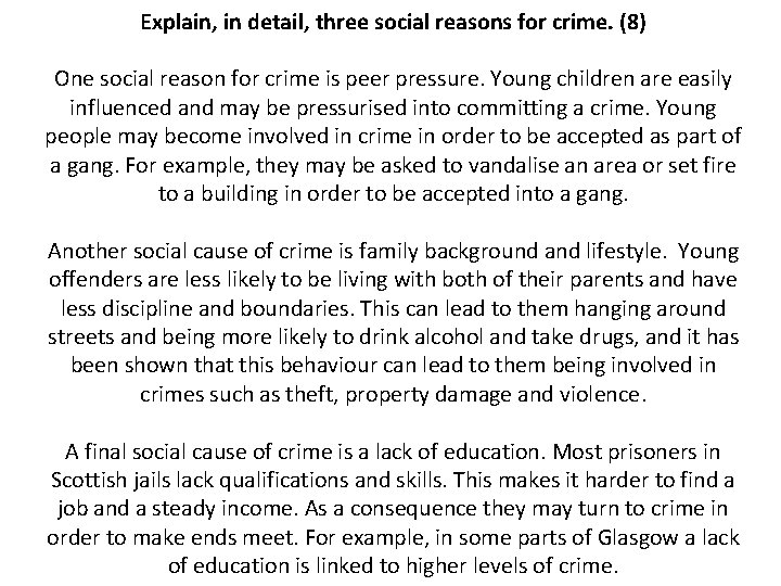 Describe in detail two different types of crime
