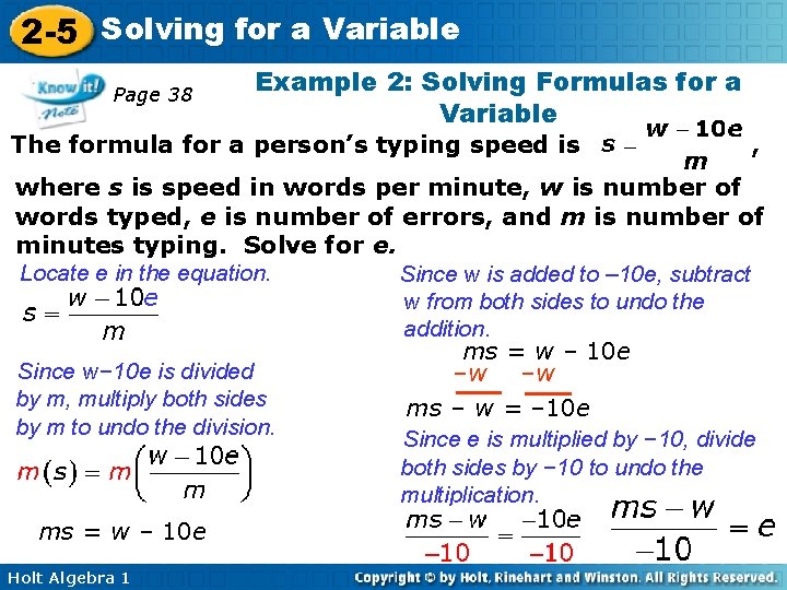 2 5 Solving for a Variable Lesson Objectives