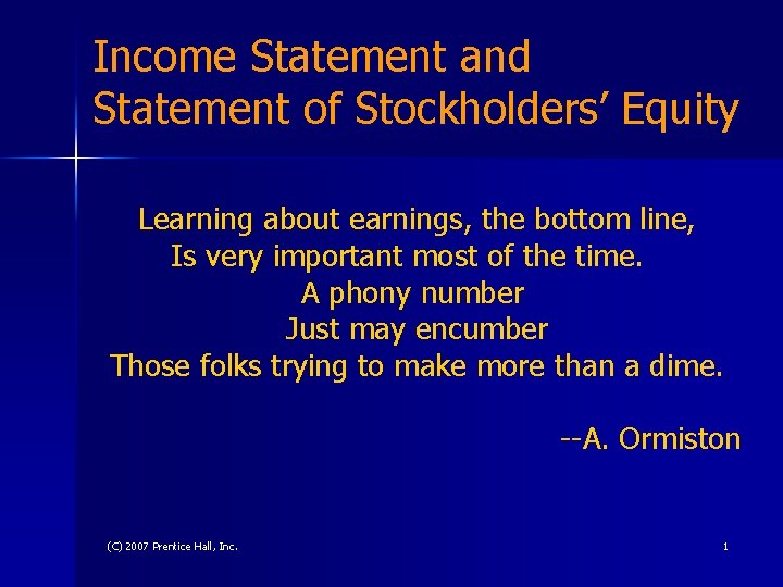 Income Statement and Statement of Stockholders Equity Learning