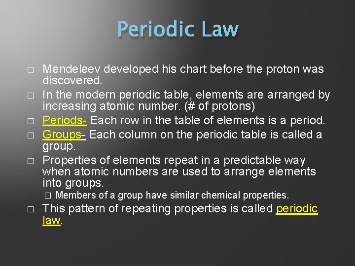CHAPTER 5 The Periodic Table Section 5 1