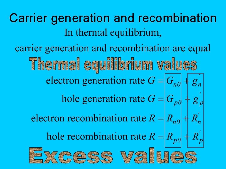 Carrier generation and recombination Carrier generation and recombination