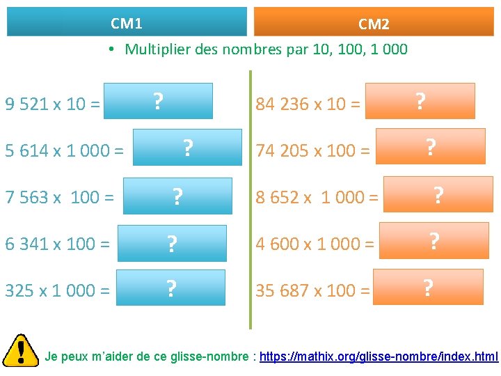 CM 1 CM 2 Multiplier des nombres par