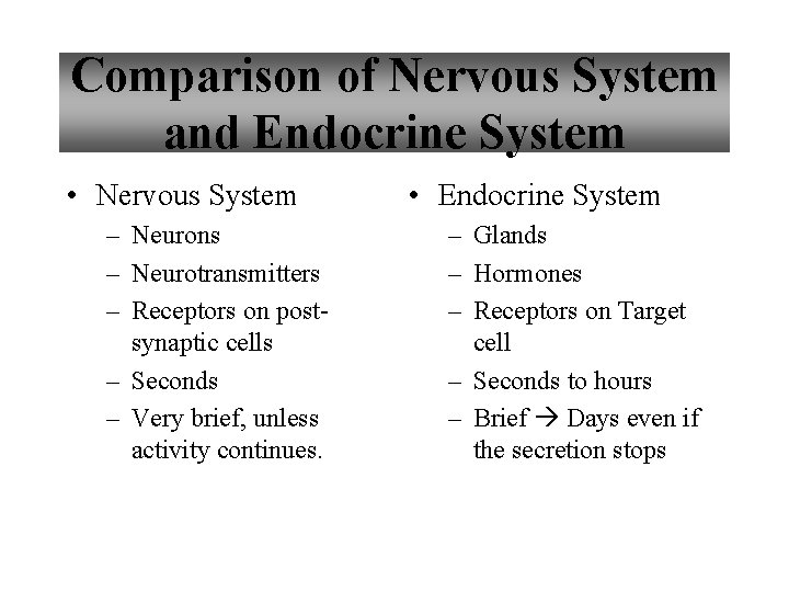 Comparison of Nervous System and Endocrine System Nervous