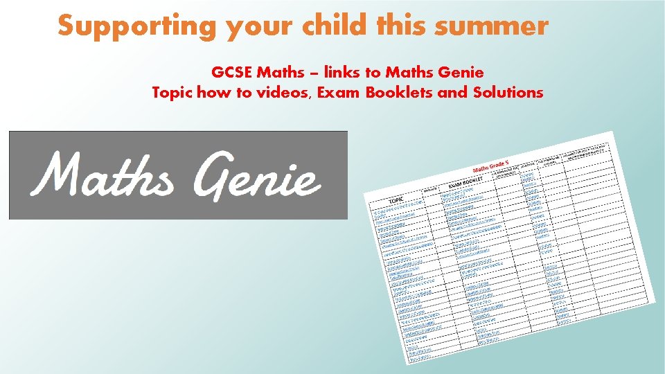 Supporting your child this summer GCSE Maths links