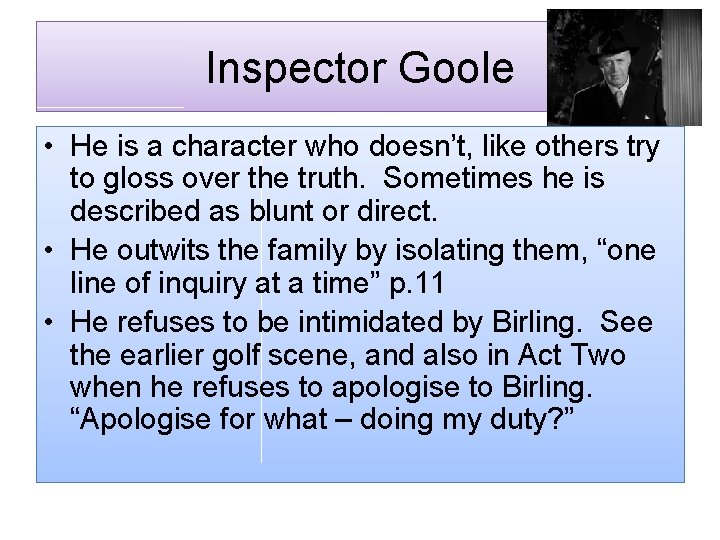 Starter Which characters from An Inspector Calls could