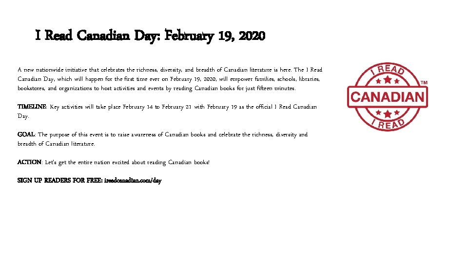 I Read Canadian Day February 19 2020 A