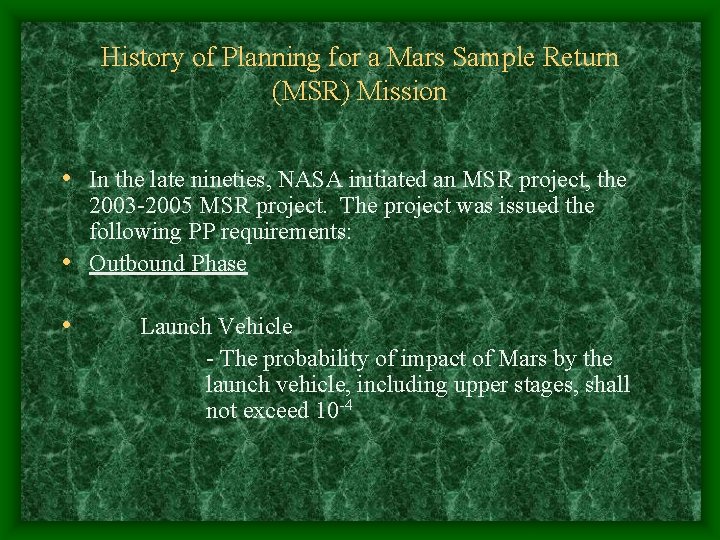History Of Planning for a Mars Sample Return