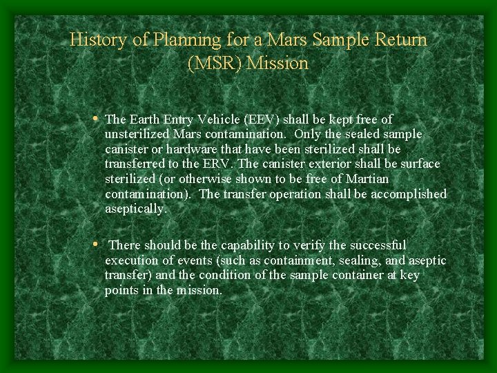 History Of Planning for a Mars Sample Return
