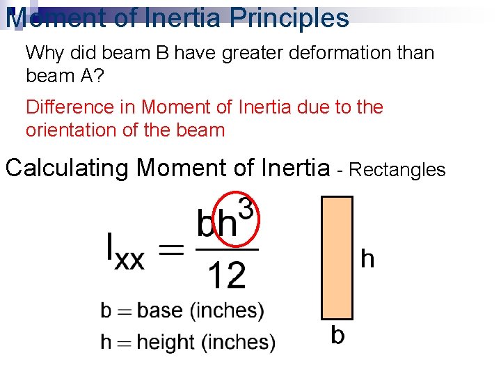 Structural Member Properties Moment of Inertia I is