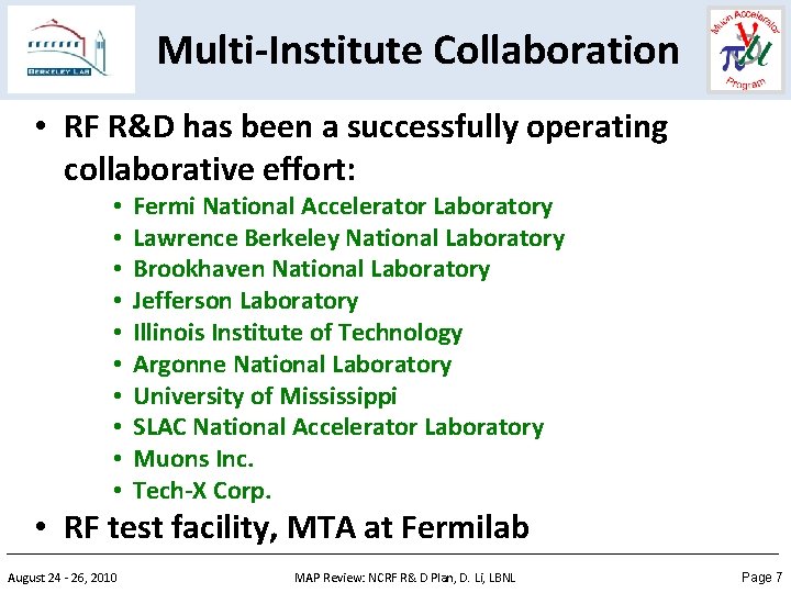 NCRF RD Plan Derun Li Center for Beam