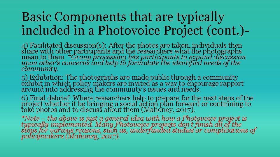 An Introductory to Photovoice By Christine Kiddine Year