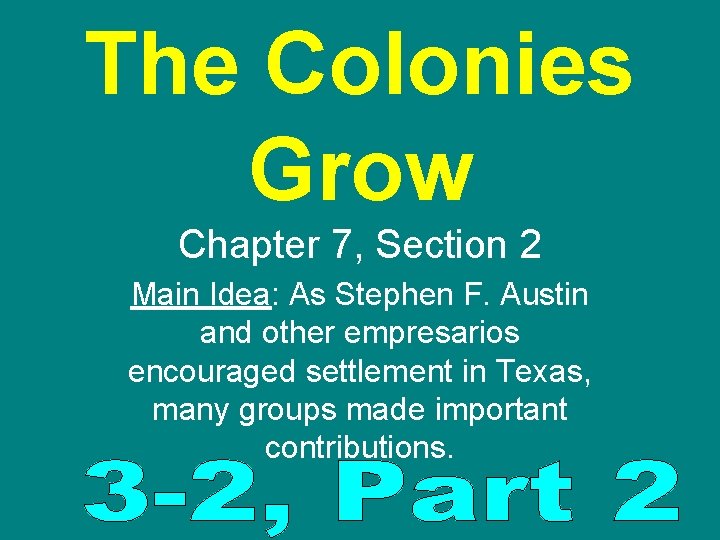 The Colonies Grow Chapter 7 Section 2 Main