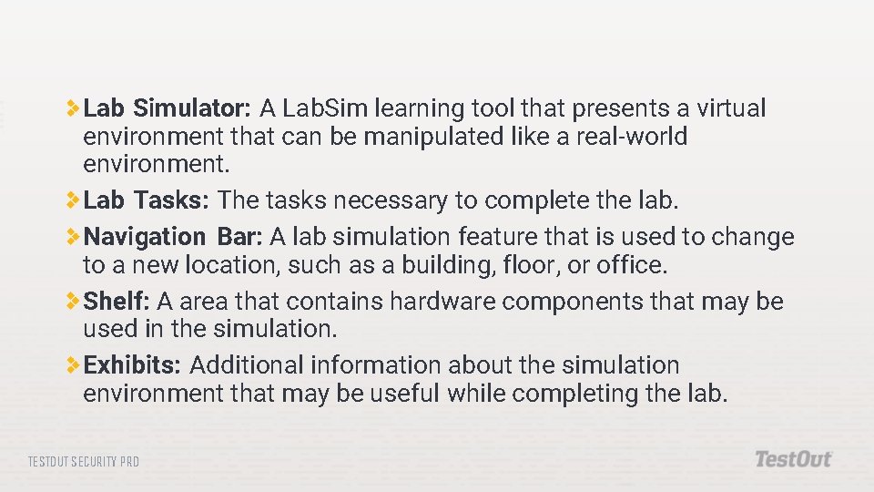 INTRODUCTION TESTOUT SECURITY PRO Read simulated component documentation