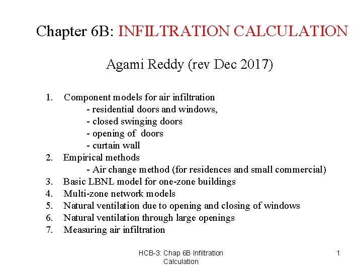 Chapter 6 B INFILTRATION CALCULATION Agami Reddy rev