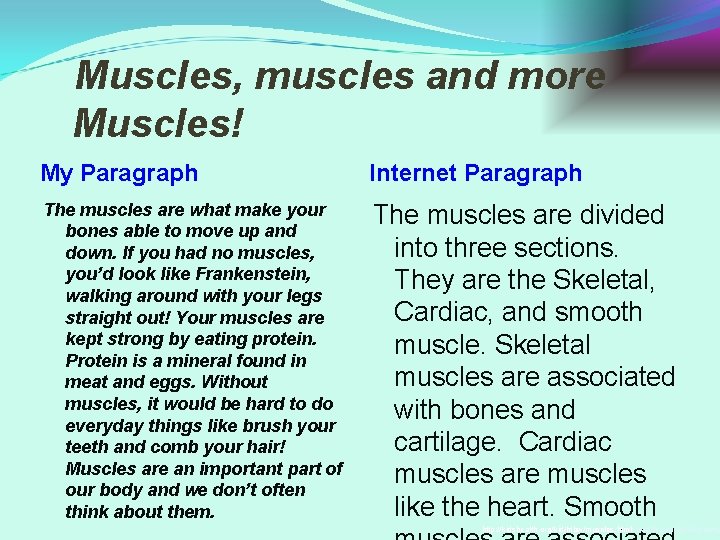 My Body The body and its main components