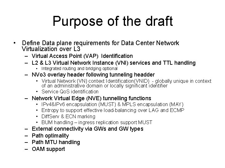 Nvo 3 Data Plane Requirements Draftblnvo 3 dataplanerequirements01