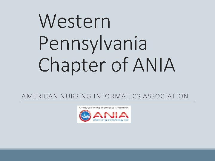 Western Pennsylvania Chapter of ANIA AMERICAN NURSING INFORMATICS