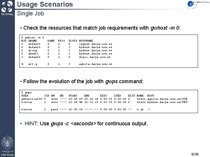Submission Monitoring and Control of Jobs Grid Way