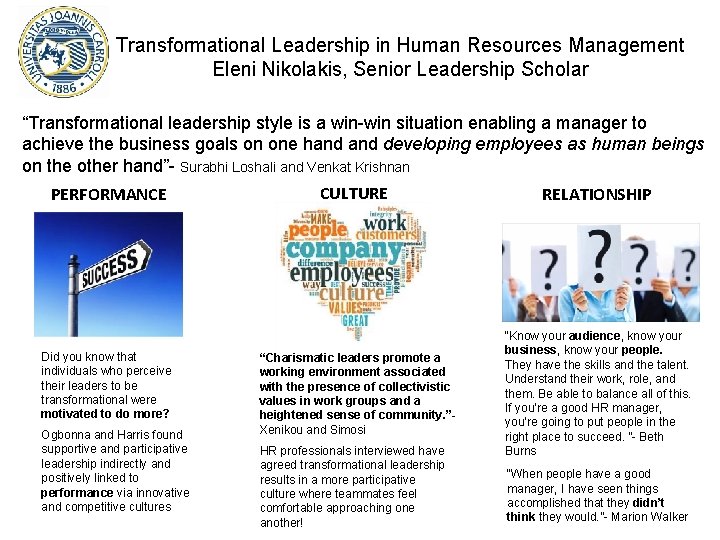 Transformational Leadership in Human Resources Management Eleni Nikolakis
